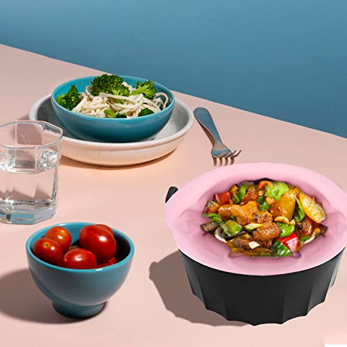 2 Pack Foldable Silicone Slow Cooker Liners, Reusable Crock Pots Silicone Liner Fit 6-8 Quarts Crockpot Leakproof Easy Clean Bags Divider for Oval or Round Pot (Pink+Yellow)