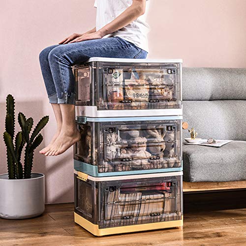 Lucky Monet Clear Storage Bins with Lids 55 Quart, Large Stackable Storage Bins Plastic Organizer Bins Boxes with Wheels & Dual Open, Collapsible Storage Containers for Closet Home Kitchen Car Trunk