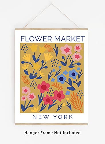Flower Market No.3 Abstract Modern Wall Art Print. 11x14 UNFRAMED Floral Wall Decor. Shades of Gold, Yellow, Blue, Pink