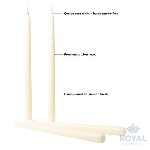 Royal Imports Unscented Taper Candles, Elegant Premium Quality, Dripless & Smokeless, Hand-Dipped Dinner Candles for Wedding, Holiday, Home Decor - 9 Hour Burn Time - Set of 12 (12 Inch, Ivory)