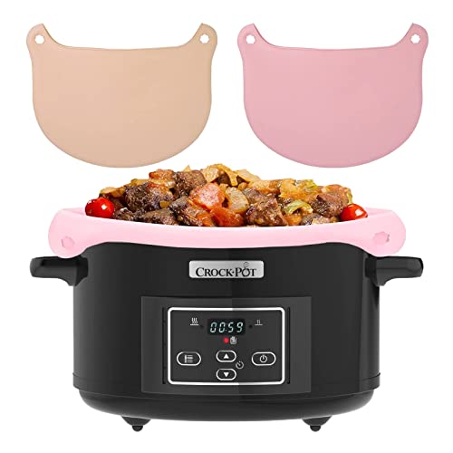 2 Pack Foldable Silicone Slow Cooker Liners, Reusable Crock Pots Silicone Liner Fit 6-8 Quarts Crockpot Leakproof Easy Clean Bags Divider for Oval or Round Pot (Pink+Yellow)