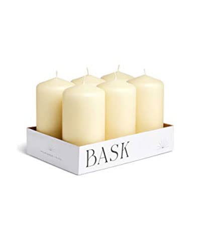 Cone Top Pillar Candles by Bask - Set of 6 - 3" x 6" Dripless Unscented Candles in Ivory for Home Decor, Relaxation & All Occasions