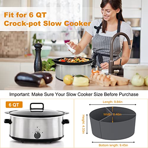 Dompion Silicone Slow Cooker Liners, Reusable 3 Divider Insert Fits for Crock-pot Oval 6 QT Slow Cooker, Dishwasher Safe, Easy Cleanup, Food-Grade BPA Free Cooking Liners for Most 6 QT Slow Cooker