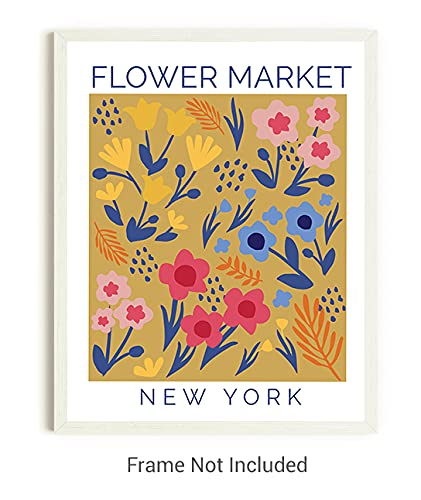 Flower Market No.3 Abstract Modern Wall Art Print. 11x14 UNFRAMED Floral Wall Decor. Shades of Gold, Yellow, Blue, Pink