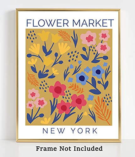 Flower Market No.3 Abstract Modern Wall Art Print. 11x14 UNFRAMED Floral Wall Decor. Shades of Gold, Yellow, Blue, Pink