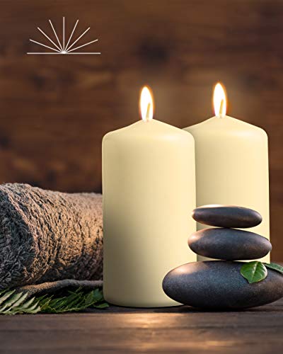 Cone Top Pillar Candles by Bask - Set of 6 - 3" x 6" Dripless Unscented Candles in Ivory for Home Decor, Relaxation & All Occasions