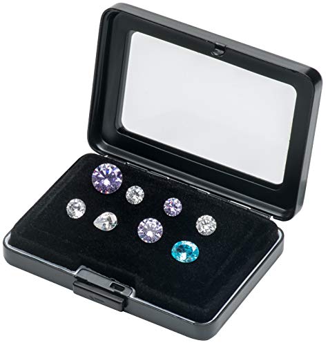 Glass Top Loose Diamond or Gemstone Display Box Case Holder Show Container Metal (Black Large Rectangle)