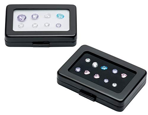 Glass Top Loose Diamond or Gemstone Display Box Case Holder Show Container Metal (Black Large Rectangle)