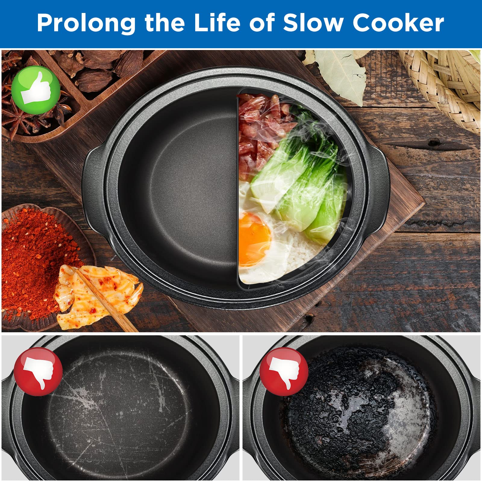 2023 Upgrade Silicone Crock Pot Liner Fit for Crockpot 6 QT Oval, BPA Free Reusable Slow Cooker Divider Insert Separator Bags Dual Pockets, Dishwasher Safe (2 Dividers)