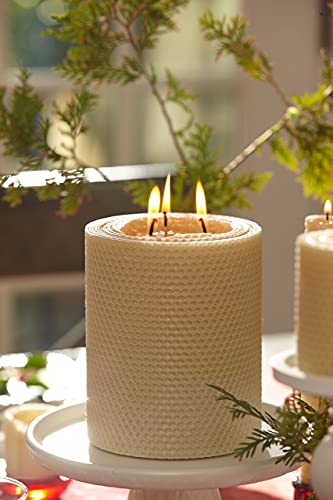 Hand Rolled Beeswax Pillar Candles by Little Bee of Connecticut (6 x 5 Inch Triple Wick)