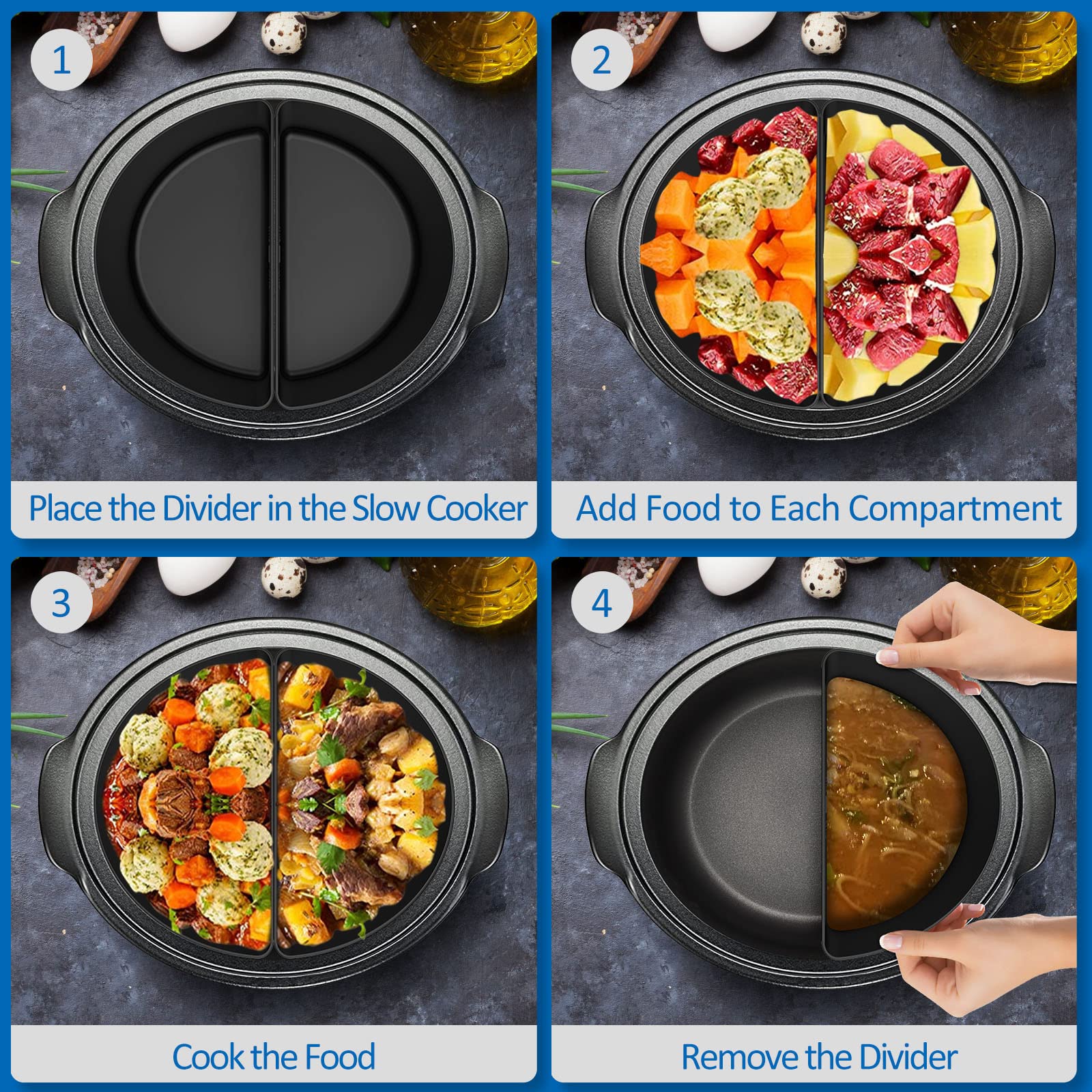 2023 Upgrade Silicone Crock Pot Liner Fit for Crockpot 6 QT Oval, BPA Free Reusable Slow Cooker Divider Insert Separator Bags Dual Pockets, Dishwasher Safe (2 Dividers)