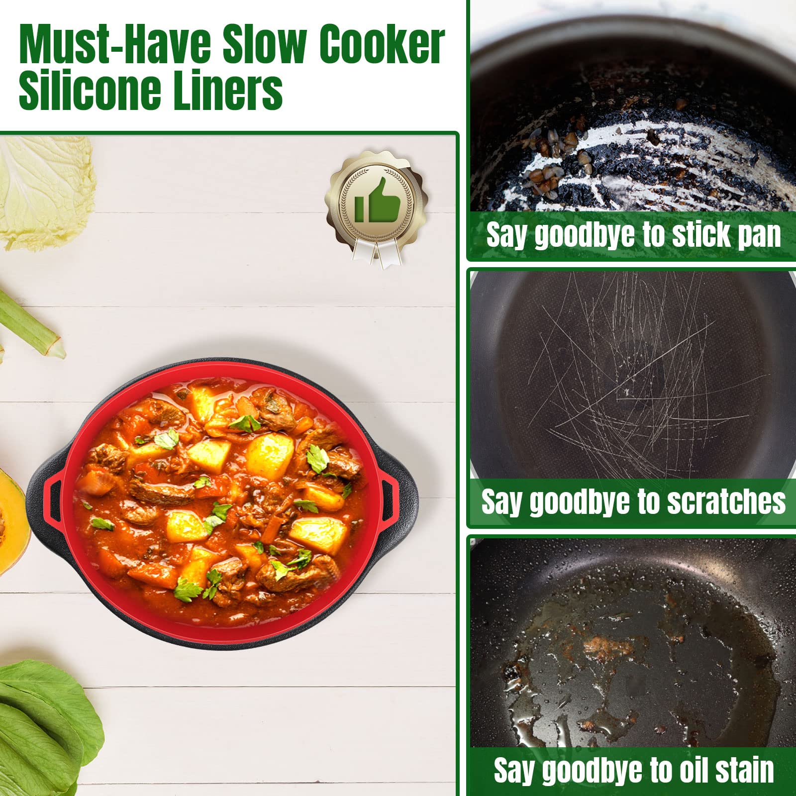 Silicone Crock Pot Liners, FRTIM Reusable Slow Cooker Liners Fit 7-8 Quart Oval Slow Cookers Leakproof Dishwasher Safe Cooking Pot Liner 1PCS - Red