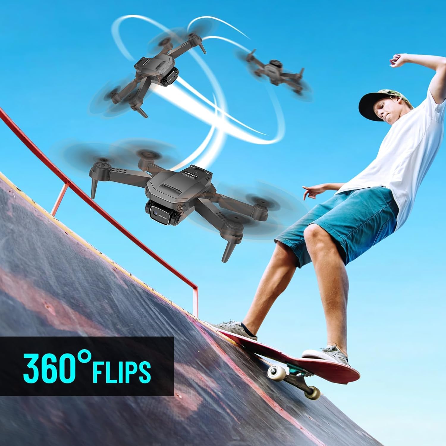 GOFOIT E60 Drone with Camera for Adults Kids, 1080P HD Foldable FPV RC Quadcopter with Upgrade Gesture Control, 90° Adjustable Lens, Headless Mode, 2 Batteries, Carrying Case, Altitude Hold, 3D Flip