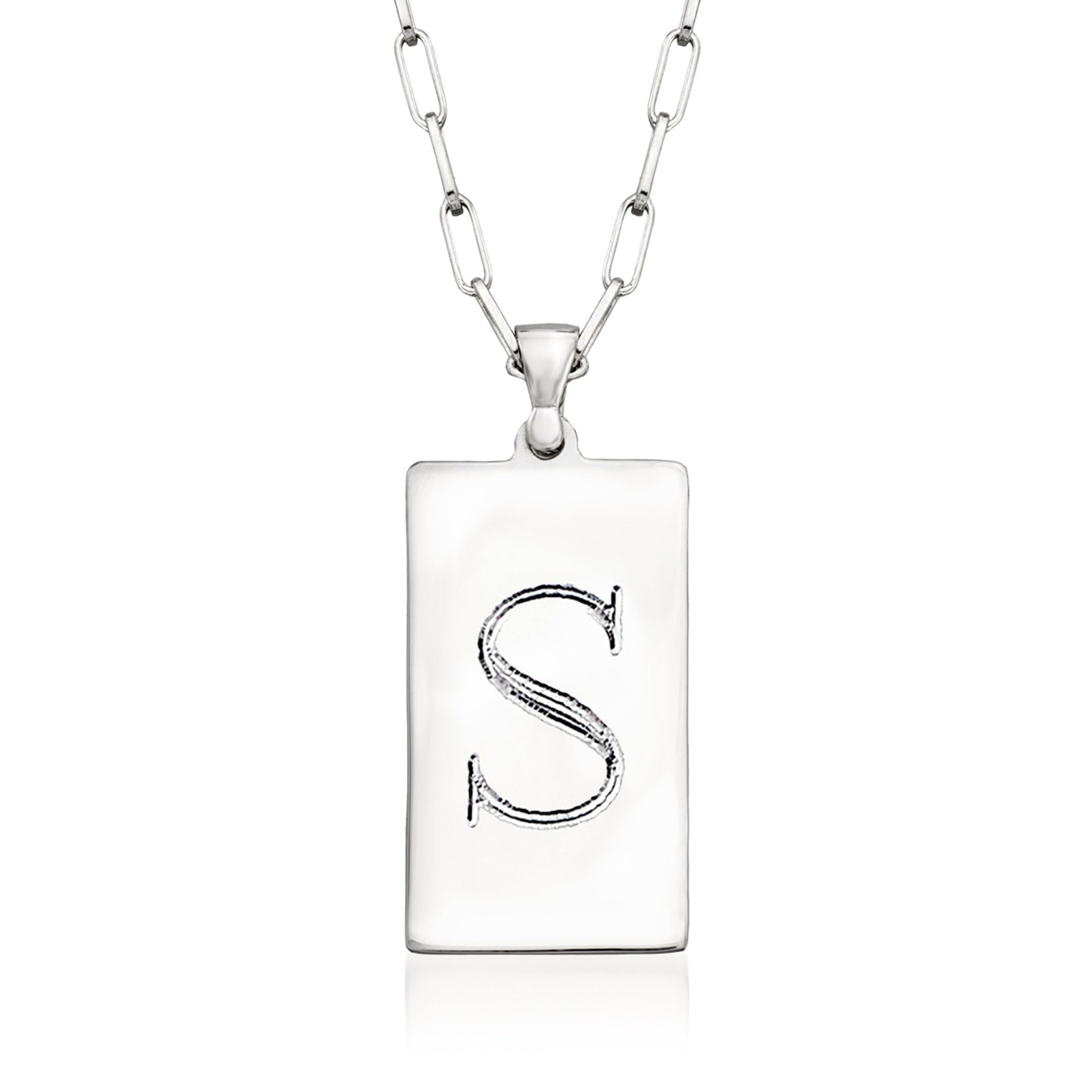 Ross-Simons Single-Initial - Italian Sterling Silver Tag Paper Clip Link Necklace. 18 inches