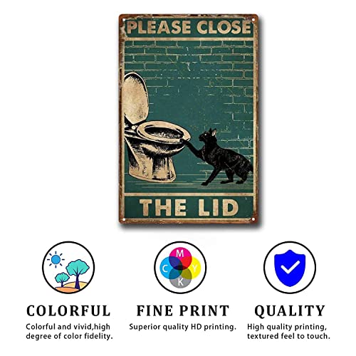 SKIYGTH Tin Sign Black Cat Please Close The Lid Bathroom Restroom Vintage Metal Tin Sign Retro Poster 8x12inch