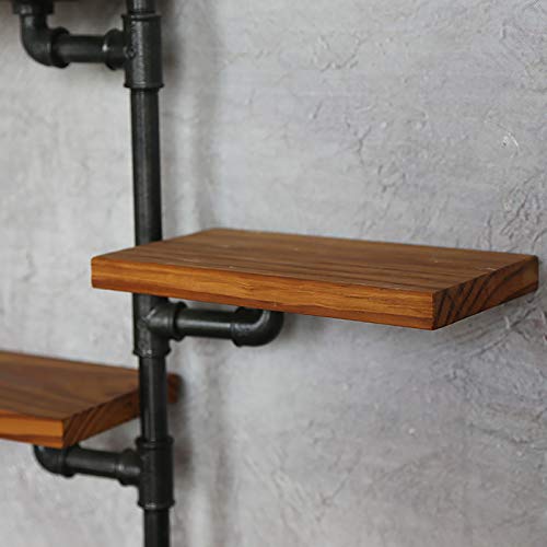 FOTEE Industrial Bookshelf Pipe Shelves 3 Tiers, Rustic Wood Shelf Wall Mounted, Metal Corner Hung Bracket Shelving Floating Shelves Home Decor Shelf,Black