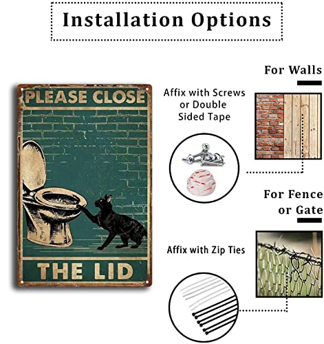 SKIYGTH Tin Sign Black Cat Please Close The Lid Bathroom Restroom Vintage Metal Tin Sign Retro Poster 8x12inch