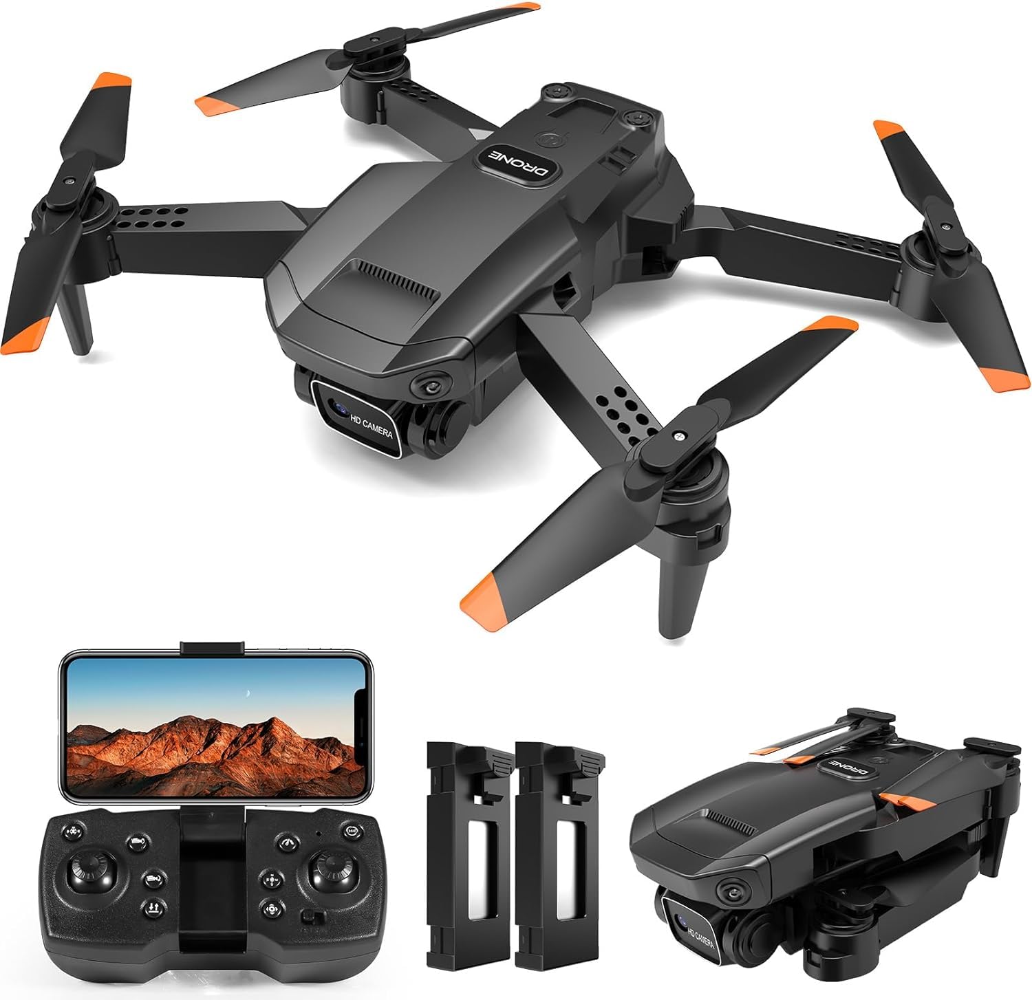 GOFOIT E60 Drone with Camera for Adults Kids, 1080P HD Foldable FPV RC Quadcopter with Upgrade Gesture Control, 90° Adjustable Lens, Headless Mode, 2 Batteries, Carrying Case, Altitude Hold, 3D Flip