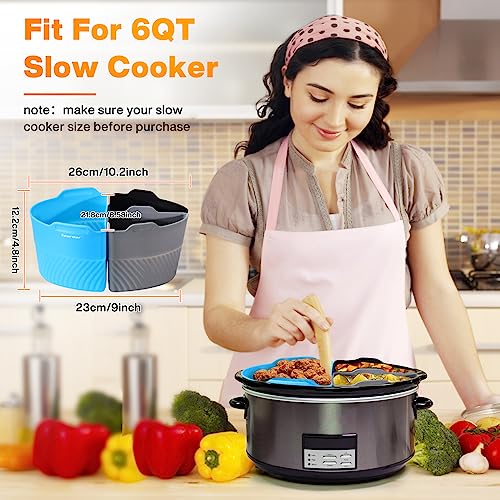 Spardar Slow Cooker Liners, 3 In 1 Reusable Insert Divider Compatible with Crock Pot 6-7 QT Oval Slow Cookers, Silicone Slow Cooker Liner for Crock Pot, Dishwasher Safe, BPA Free, Easy Clean