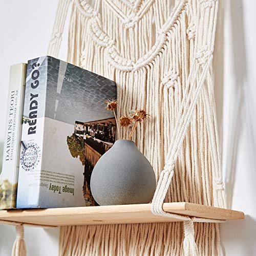 Ebristar Macrame Wall Hanging Shelf, Wood Hanging Shelf Organizer Hanger, Rope Wall Hanging Shelf Plant Hangers, Handmade Boho Woven Home Wall Decor¡