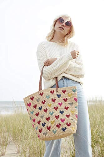 Mar Y Sol Amelie Hearts Crocheted Raffia Straw Carryall Tote Bag (Multi)