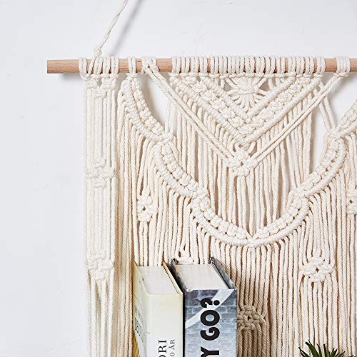 Ebristar Macrame Wall Hanging Shelf, Wood Hanging Shelf Organizer Hanger, Rope Wall Hanging Shelf Plant Hangers, Handmade Boho Woven Home Wall Decor¡
