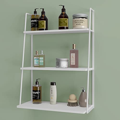 WELLAND 3-Tier Display Wall Shelf Storage Rack Wall Rack Holder Rack (3-Tier, White)