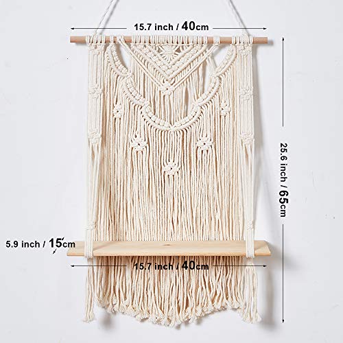 Ebristar Macrame Wall Hanging Shelf, Wood Hanging Shelf Organizer Hanger, Rope Wall Hanging Shelf Plant Hangers, Handmade Boho Woven Home Wall Decor¡