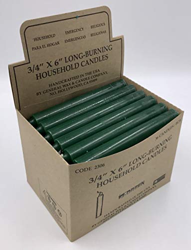 1 Box of 36 Household Utility Candles 6" x 3/4" Unscented (Green)