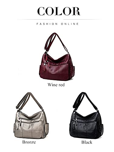 Women Hobo Bag Large Soft Shoulder Bags Designer Leather Handbag Purse Tote (Red)