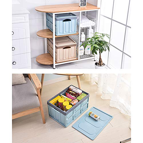 Lidded Storage Bins 2 Pack 30L Collapsible Storage Box Crates Plastic Tote Storage Box Container Stackable Folding Utility Crates for Clothes, Toy, Books ,Snack, Shoe, and Grocery Storage Bin-Blue