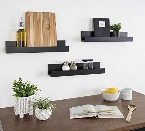 Kate and Laurel Levie Modern Floating Wood Wall Shelves, 18 inches, Set of 3, Black, Chic Picture Frame Ledges for Wall