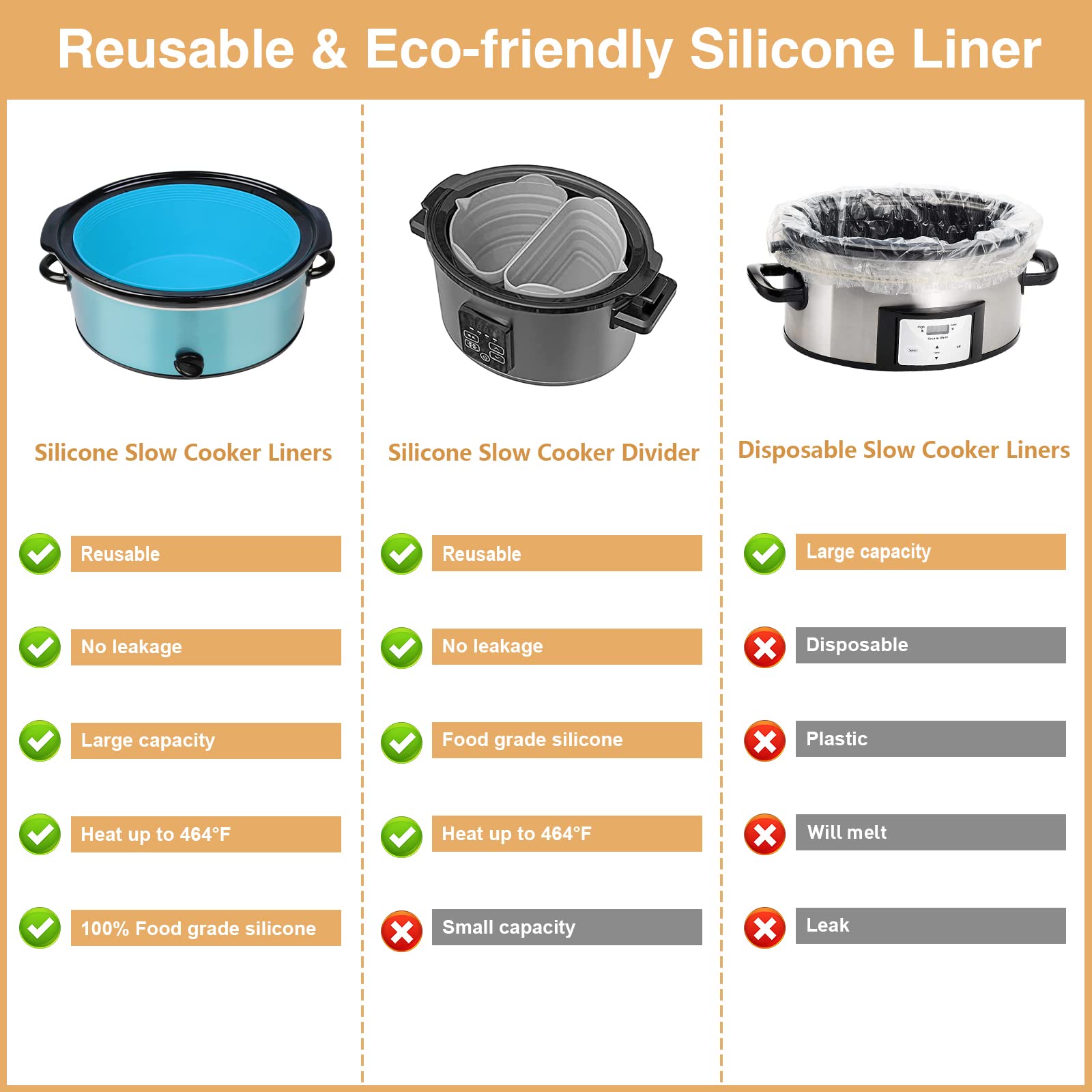 Silicone Slow Cooker Liners fit Crock-Pot 7-8 Quart Oval Slow Cooker，Reusable & Leakproof Dishwasher Safe Cooking Liner for 7 Quart Crock Pot (Blue+Red [Fit 7 to 8 QT][12"D x 9.25"W x 4.92"H])