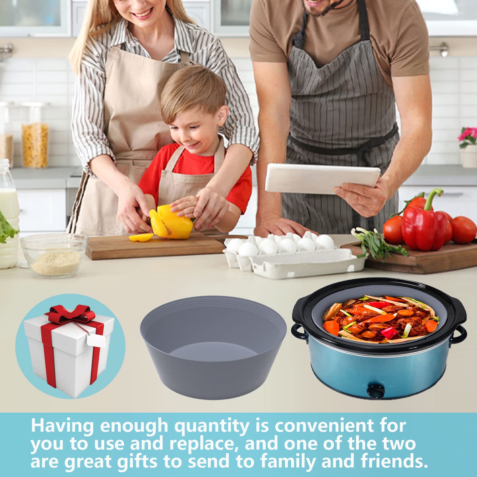 Silicone Slow Cooker Liners fit Crock-Pot 7-8 Quart Oval Slow Cooker，Reusable & Leakproof Dishwasher Safe Cooking Liner for 7 Quart Crock Pot (Blue+Red [Fit 7 to 8 QT][12"D x 9.25"W x 4.92"H])