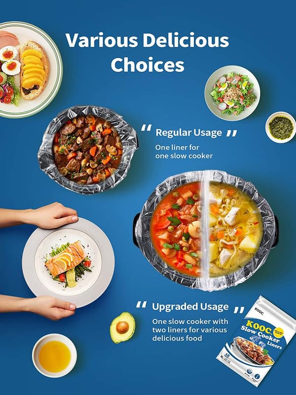 KOOC Slow Cooker Liners 14"x22" 20 Count Extra Large Size Disposable Pot Liners Cooking Bags Fit 6 qt to 10 qt Pot BPA Free Fresh Locking Seal Design