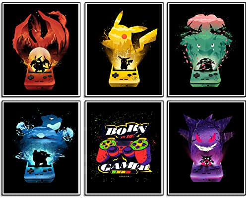 JLXXWNS Pokemon Posters Anime Wall Art Decorations - pokemon room decor Pikachu Kids Room Playroom Decor Boys Room Wall Decor Set of 6 11X14 Inch