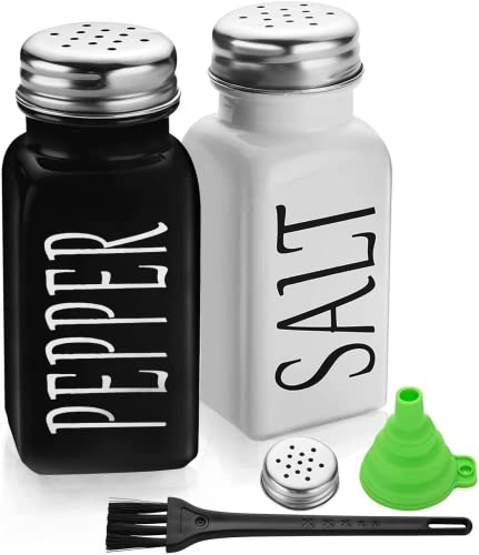 Salt and Pepper Shakers Set -DWTS DANWEITESI Cute Salt Shakers - Vintage Glass Black and White Shaker Set with Stainless Steel Lid - For Black and White Kitchen