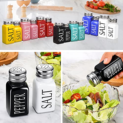 Salt and Pepper Shakers Set -DWTS DANWEITESI Cute Salt Shakers - Vintage Glass Black and White Shaker Set with Stainless Steel Lid - For Black and White Kitchen