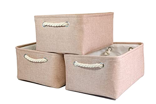 HARMOSO Fabric Storage Basket Pink Cloth bins Collapsible Storage Cubes Closet Organizer Bins Rectangle Basket with Handles Organizing Cute Cube Bins for Bedroom Playroom (Pink 14Ă10.6Ă6.6-3Pack )