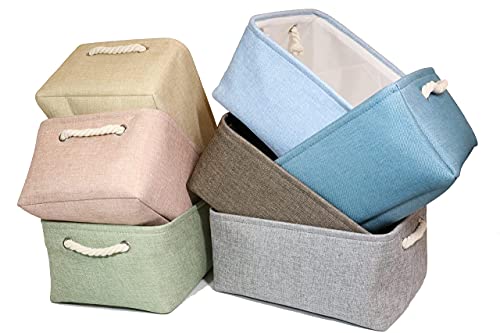 HARMOSO Fabric Storage Basket Pink Cloth bins Collapsible Storage Cubes Closet Organizer Bins Rectangle Basket with Handles Organizing Cute Cube Bins for Bedroom Playroom (Pink 14×10.6×6.6-3Pack )