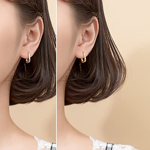 925 U Shape Hoop Earrings, Paperclip Link Chain Jewelry, Small Huggie Earrings for Women Gold