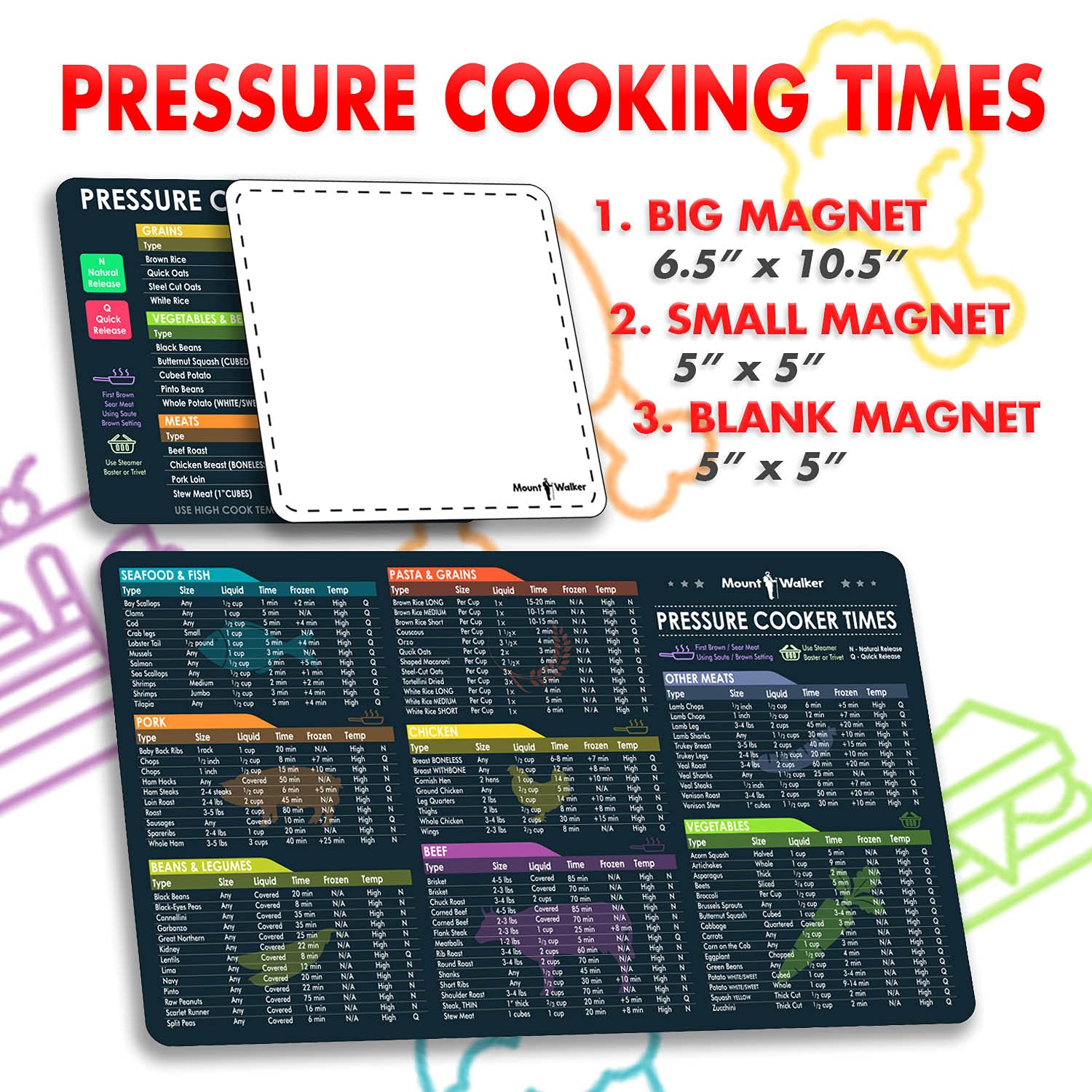 Instant Pot Cheat Sheet Magnet Set (1 Set of 3 Pcs) - Instant Pot/Pressure Cooker Accessories, Instant Pot Cookbook, Instant Pot Recipe Book with Magnetic Whiteboard for Fridge (Black)