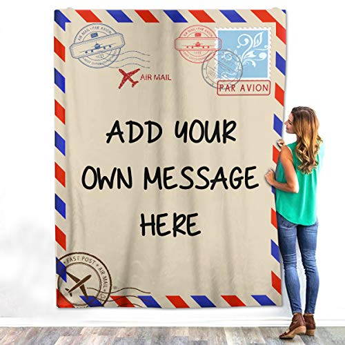 VTH GLOBAL Personalized Custom Name Message Text for Daughter Son Mom Dad Wife Husband Girlfriend Boyfriend Handwriting Letter Airmail Christmas Birthday Fleece Sherpa Blanket Bed Throw