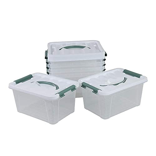 Leendines 6 Pack Small Container Bins, Clear Plastic Storage Boxes with Lids, 11.14''L x 7.75''W x 5.67''H