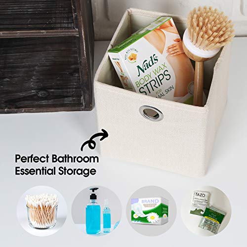 J JACKCUBE DESIGN Rustic Wood Farmhouse Bathroom Shelve Organizer Rack with 4 Cube Shelf Storage Compartments with 2 White Basket for Toiletries, Plants, Candles, Diffuser - MK 597A