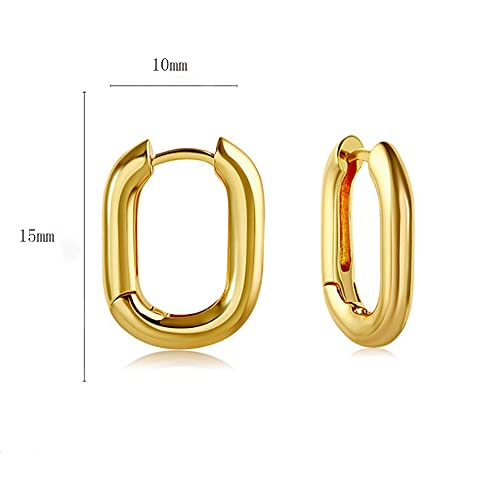 925 U Shape Hoop Earrings, Paperclip Link Chain Jewelry, Small Huggie Earrings for Women Gold