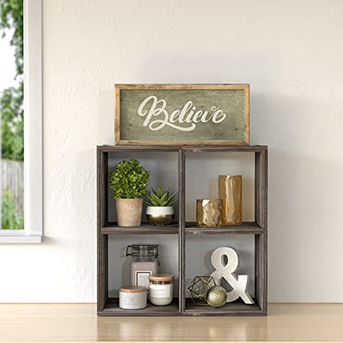 J JACKCUBE DESIGN Rustic Wood Farmhouse Bathroom Shelve Organizer Rack with 4 Cube Shelf Storage Compartments with 2 White Basket for Toiletries, Plants, Candles, Diffuser - MK 597A