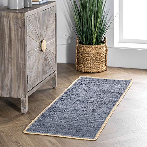 nuLOOM Koda Solid Leather Flatweave Runner Rug, 2' x 6', Blue