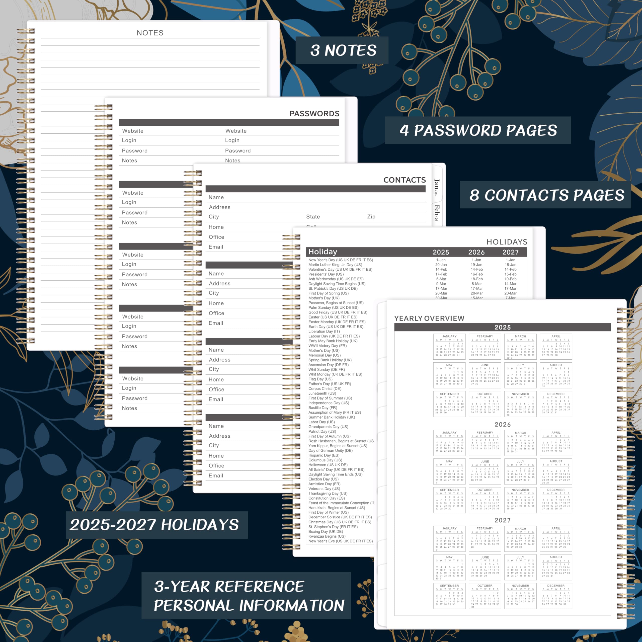 2025-2027 Monthly Planner - 2 Year Monthly Planner/Calendar 2025-2027, Academic Planner 2025-2027, Jul 2025 - Jun 2027, 11" x 9", 24 Months, Tabs, Back Pocket, Holidays, Twin-Wire Binding, Note Pages