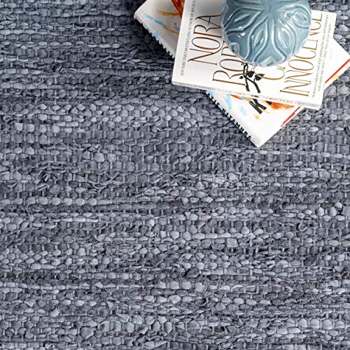 nuLOOM Koda Solid Leather Flatweave Runner Rug, 2' x 6', Blue